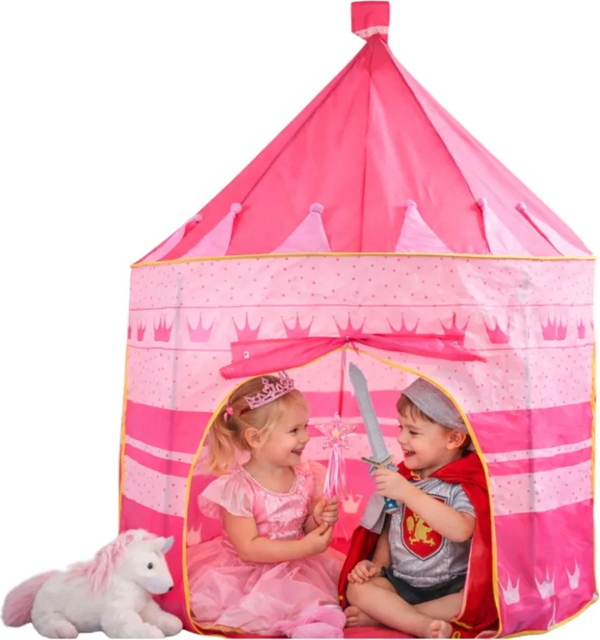 LEAN Toys Dětský stan domeček Palác princezny, růžový 135 x 105 cm