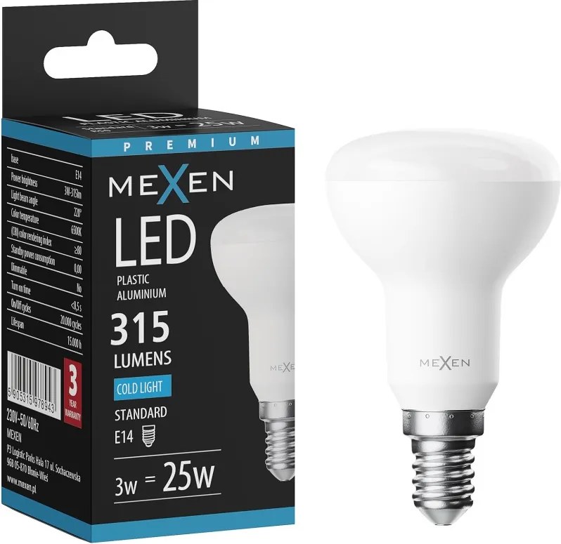 Mexen Nova, LED žárovka E14, R50, 3W, Studená - 6500K, 315 lm - L103-E14-0365-01