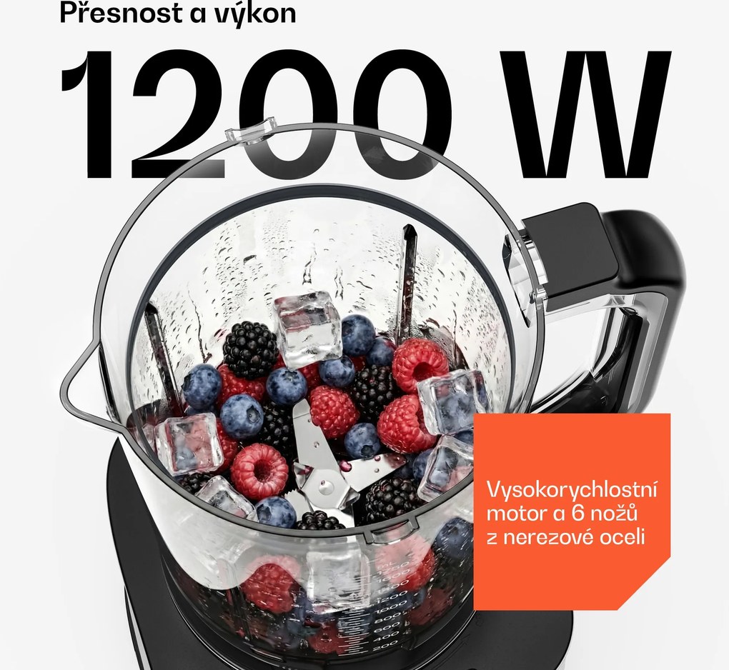 Klarstein Verosteel kuchyňský robot s mixérem | Hnětení, šlehání a odšťavňování | 1200 W | 2 l/1,75 l