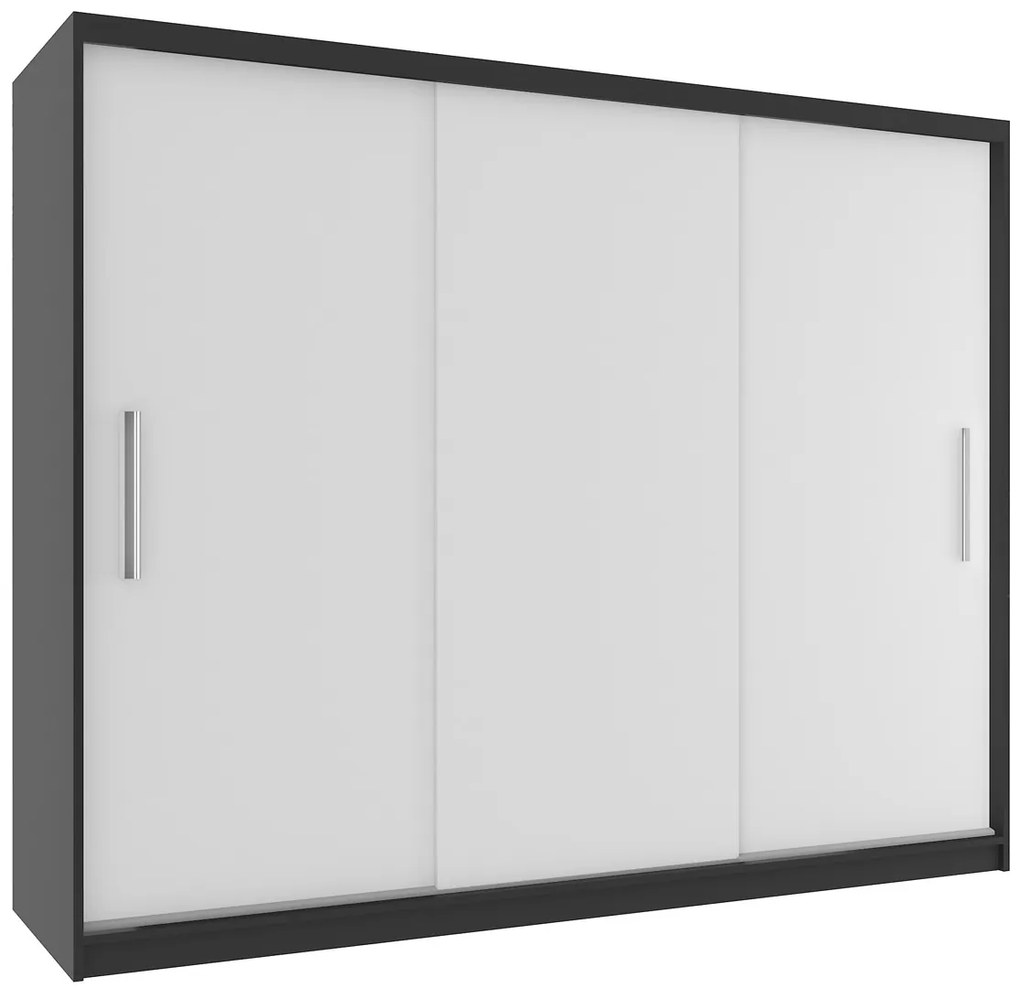 Šatní skříň 232 cm Belini černý mat / bílý mat s posuvnými dveřmi a zrcadlem  SI SZP4/2/1B/3W/0/AL