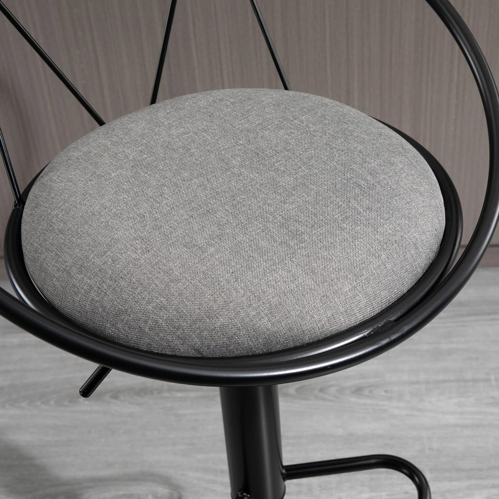 HOMCOM Sada 2 barových židlí v neo-retro designu s nastavitelným otočným kovovým podnožím, černá šedá len