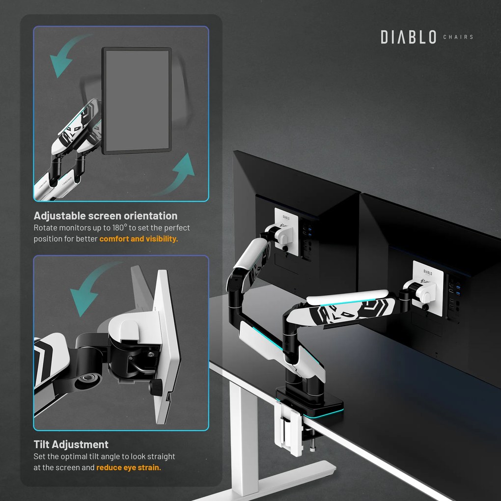 Držák na dva monitory 35" RGB bílo-černý: Diablo X-Arm Dual