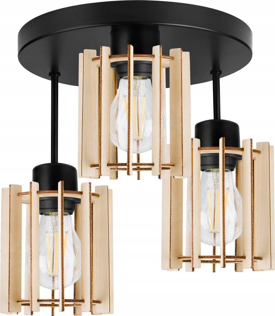 Závěsné Stropní Svítidlo Trojitý Lustr Dřevo Moderní Boho Led