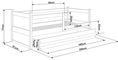 b2b1 BMS-group Dětská postel s přistýlkou RICO 2 90x200 cm, bílá/bílá Pěnová matrace