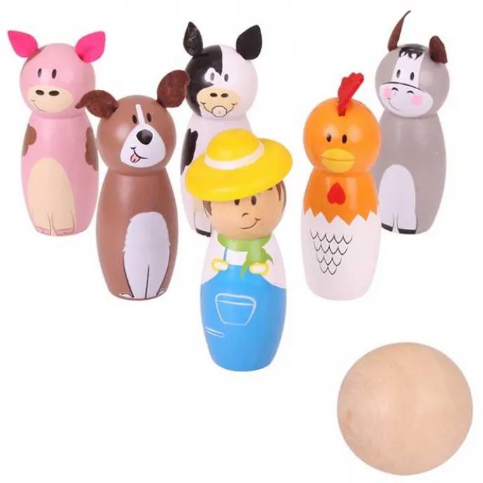 Bigjigs Toys Dřevěné kuželky farma