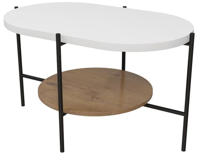 Konferenční stolek oválný GLADYS - bílý / dekor dub