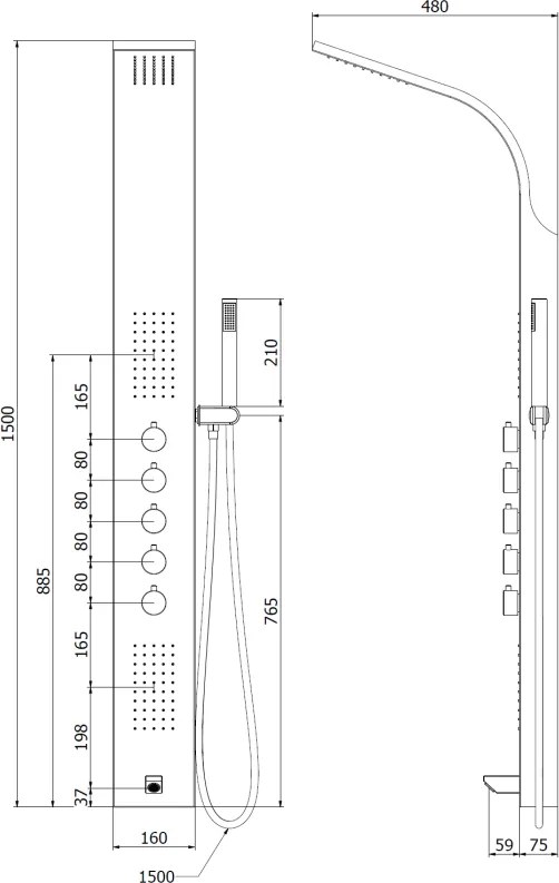 Mexen Timor, sprchový panel s vanovou výlevkou, chromová, 7621-04-00