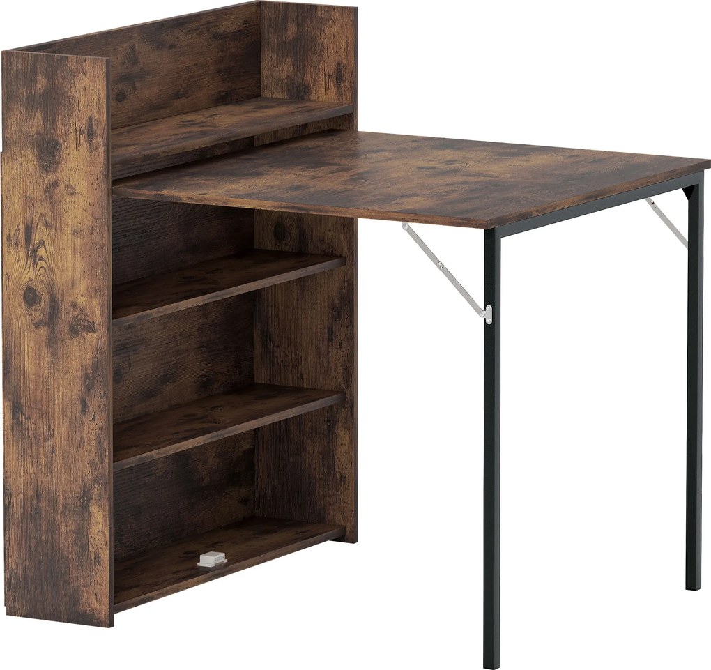 HOMCOM Skládací jídelní stůl s regálem, industriální design, úspora místa, pro malé prostory, 80x90x93cm, rustikální hnědá