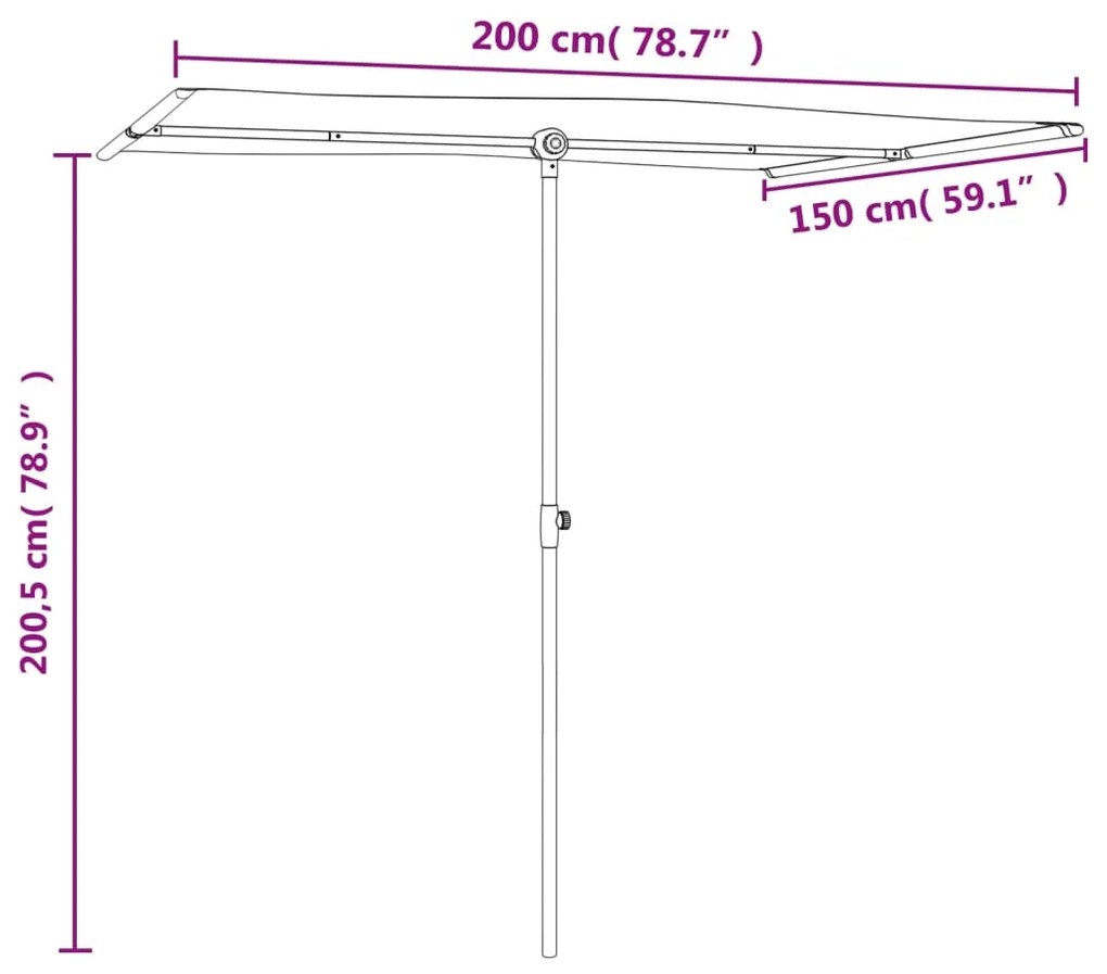 Zahradní slunečník s hliníkovou tyčí 2 x 1,5 m antracitový