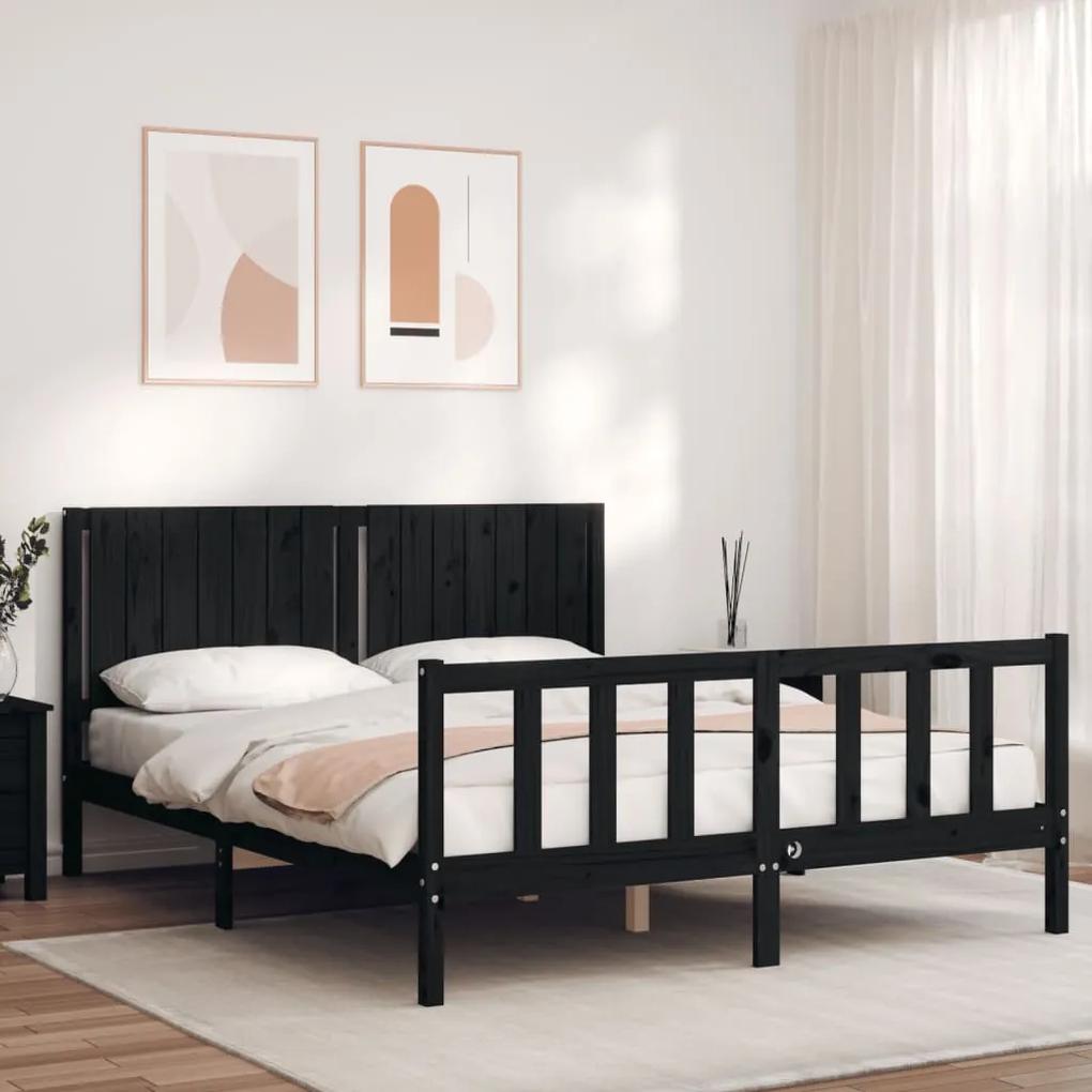 Rám postele s čelem černý 160 x 200 cm masivní dřevo,  3192960
