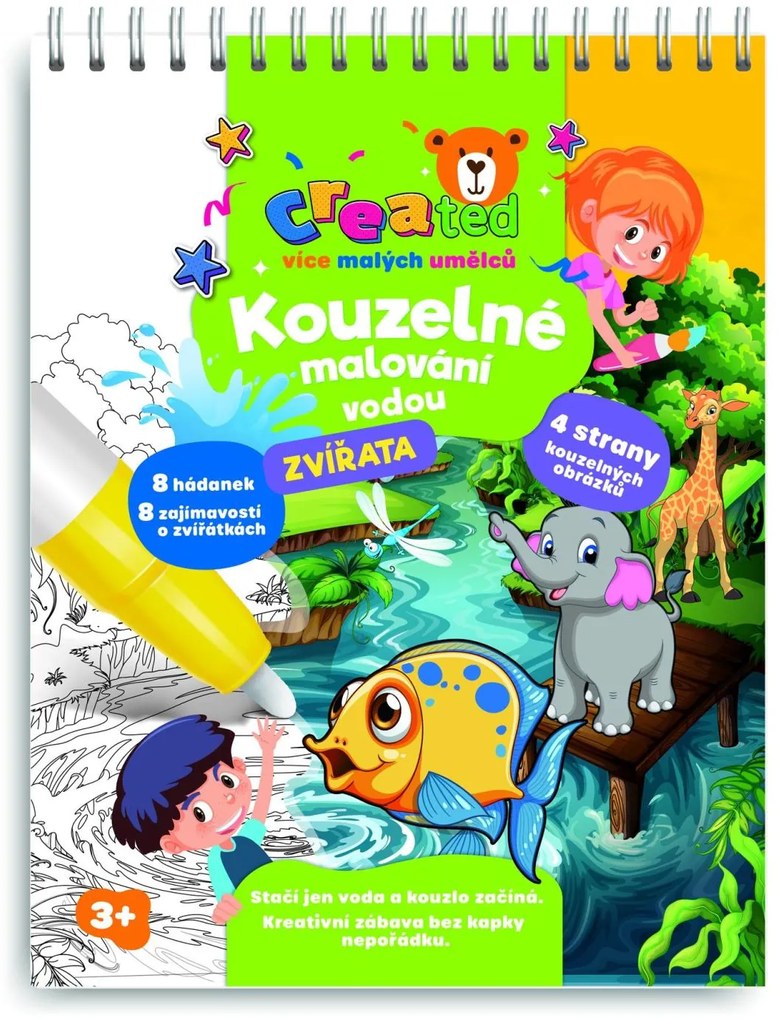 Kouzelné malování vodou/blok s tužkou zvířátka created 4 listy 17x23x2cm