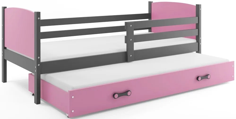 b2b1 BMS-group Dětská postel s přistýlkou TAMI 2 90x200 cm, grafitová/růžová Pěnová matrace