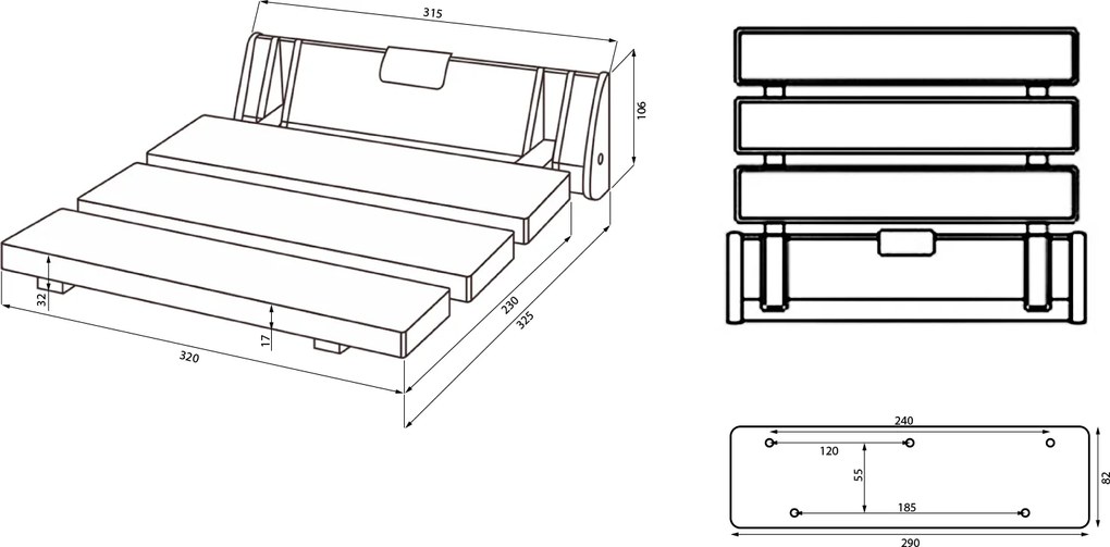 Aqualine Sklopné sedátko RAVO do sprchového koutu 32 x 32,5 cm WPC šedá AE236GR