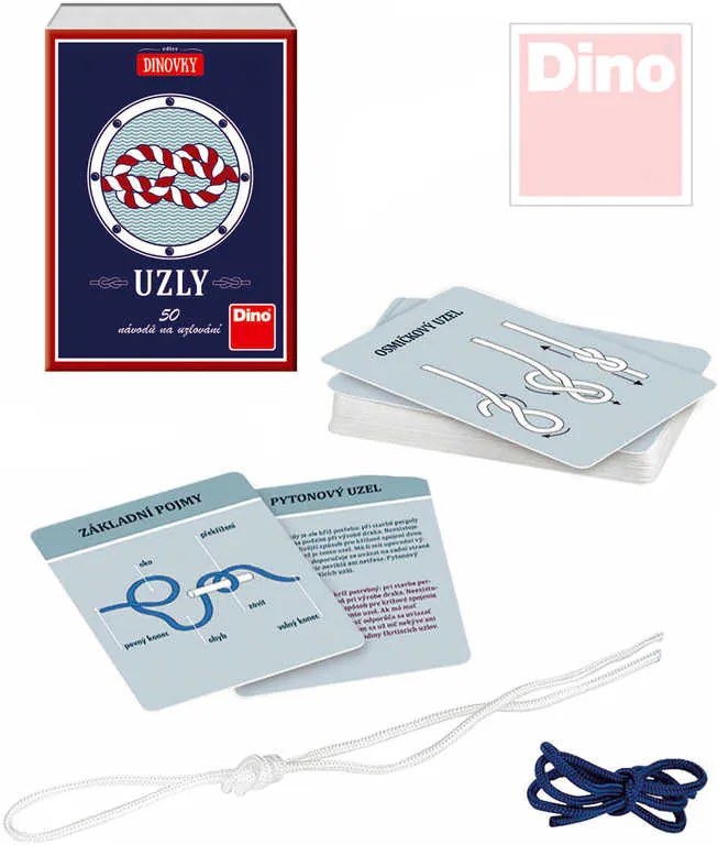 DINO Hra Uzly 50 návodů na vázání uzlů set s provázky v krabičce dn621879