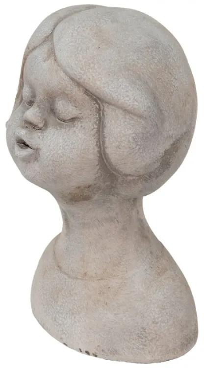 Šedá cementová dekorace busta dívky – 11x10x18 cm