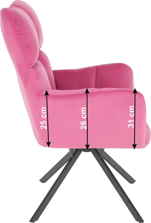 Designové otočné křeslo, růžová Velvet látka / černá, KOMODO