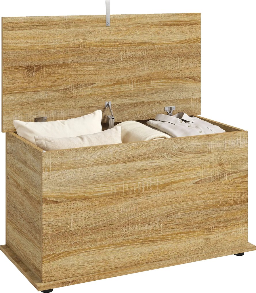HOMCOM úložná lavice se sklápěcím víkem a bezpečnostními panty, 80 x 40 x 45 cm, přírodní