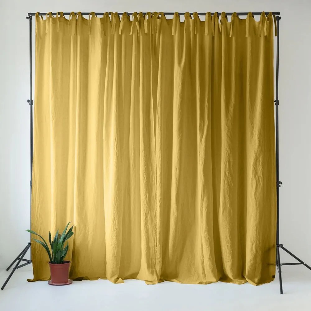 Žlutý lněný závěs 140x200 cm Lemon Curry – Linen Tales
