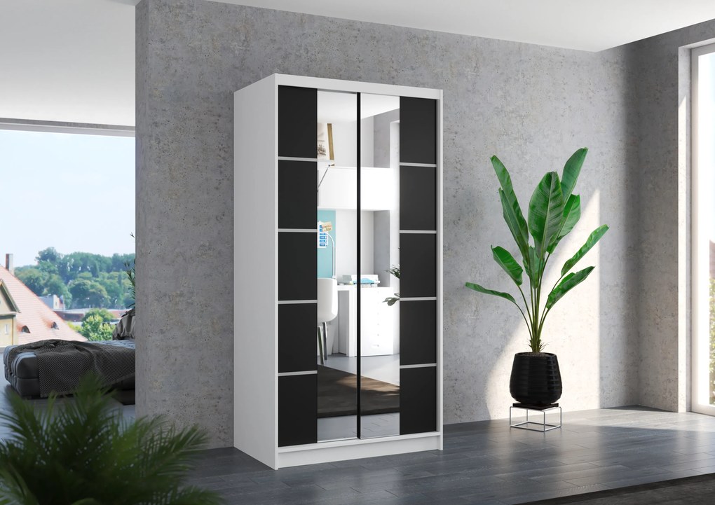 ADRK Furniture Posuvná skříň se zrcadlem KSAWER 100 SW-KSA-W+B-100+A631
