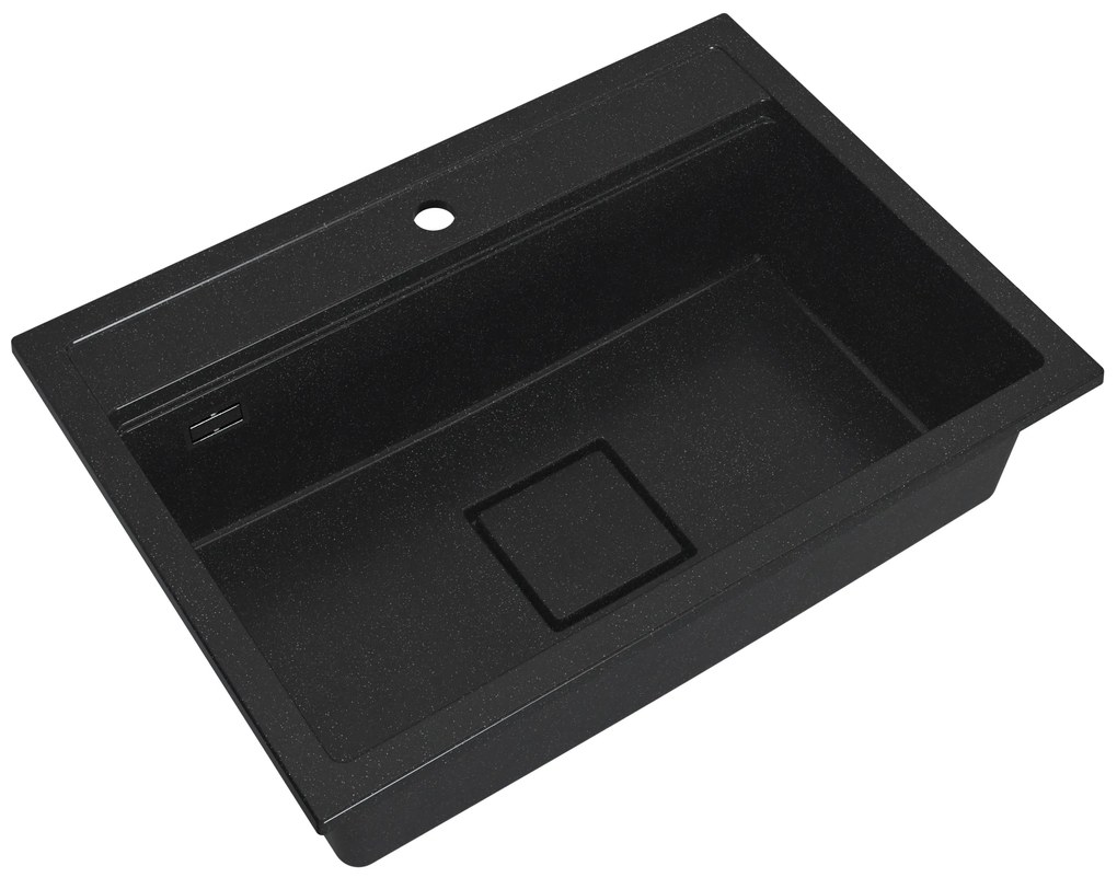 Gamma Quadro 7050, 1-komorový granitový dřez 700x500x220 mm, černá skvrnitá, GMA-ZLE000238