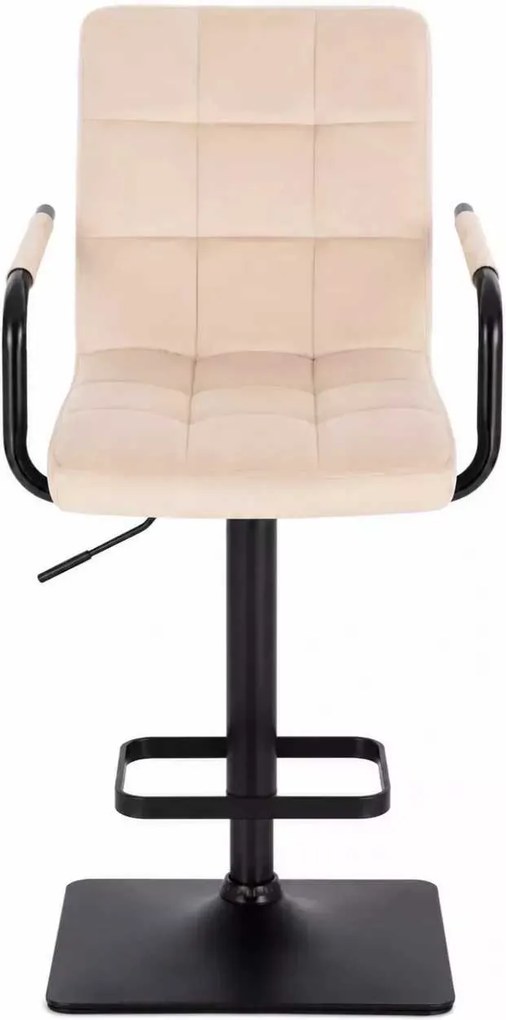 LuxuryForm DESIGN Barová židle VERONA BLACK VELUR na černé hranaté podstavě - krémová