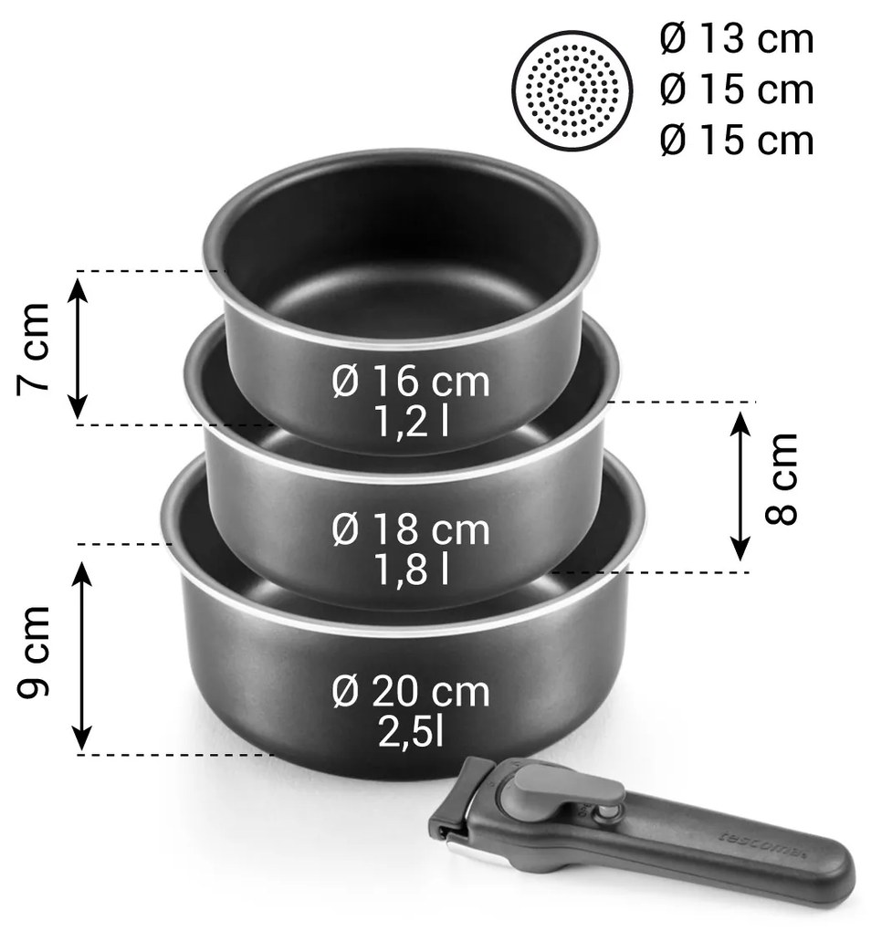TESCOMA Sada kastrolů s odnímatelnou rukojetí VARIO, 4 díly