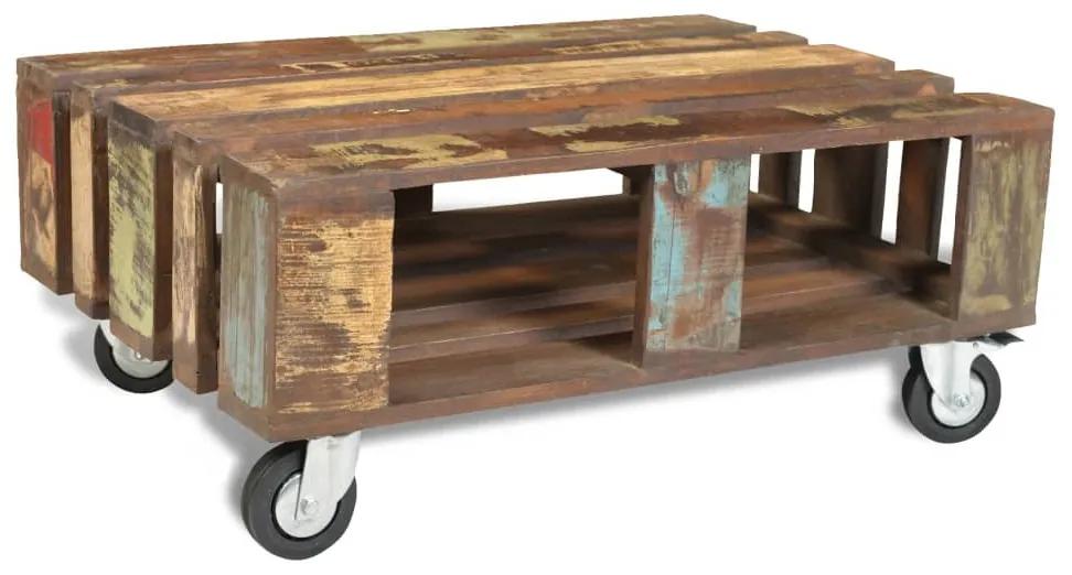 vidaXL Konferenční stolek se 4 kolečky recyklované dřevo