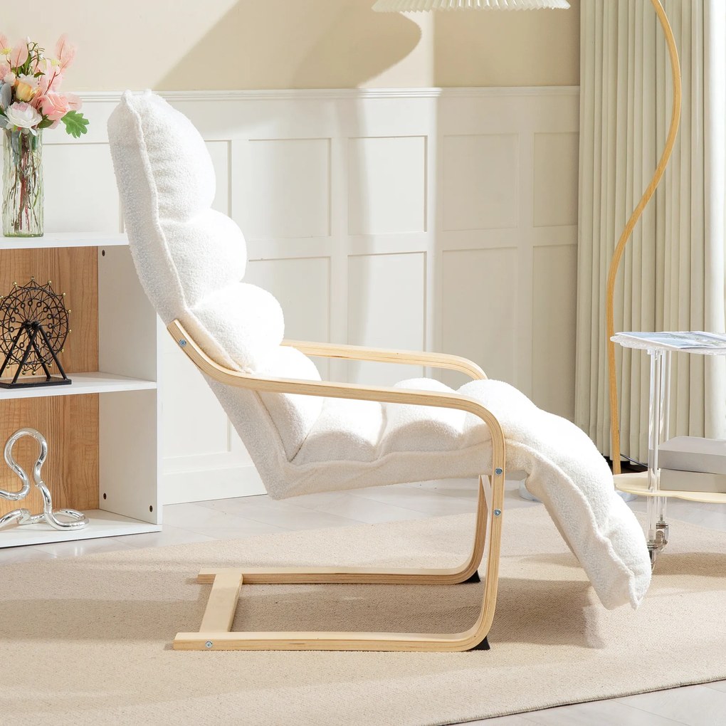 HOMCOM Relaxační Křeslo, Polstrované Lounge Křeslo s Nastavitelným Opěrkou Nohou, Sherpa Fleece pro Obývací Pokoj, Houpací Křeslo s Opěrkami, Čtecí K…