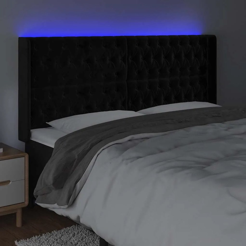 Čelo postele s LED černé 203 x 16 x 118/128 cm samet 3124452