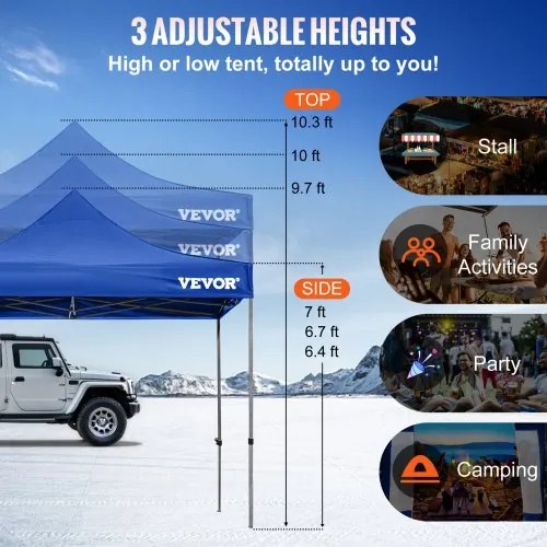 3,05 × 3,05 m vyskakovací stan s baldachýnem – Modrá