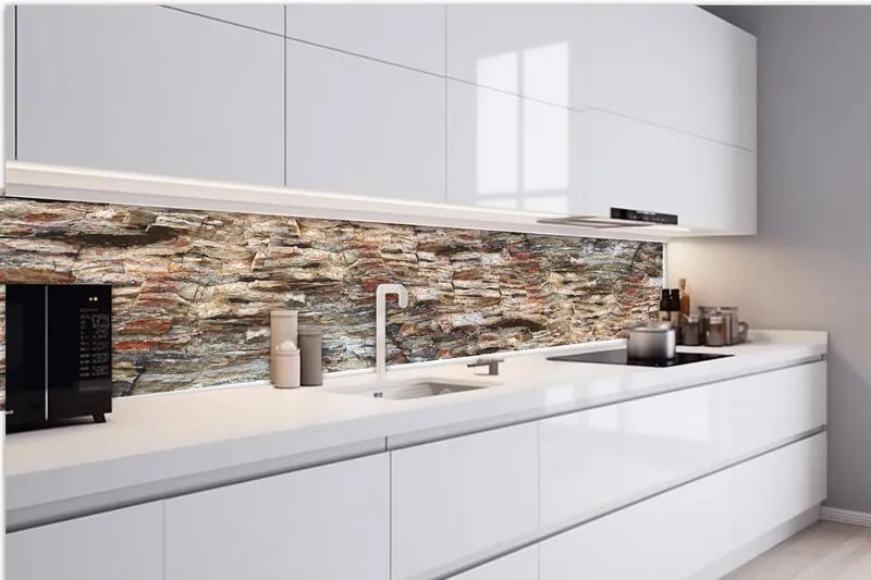 DIMEX | Fototapeta do kuchyně Kamenná stěna KI-420-253 | 420 x 60 cm | hnědá, béžová