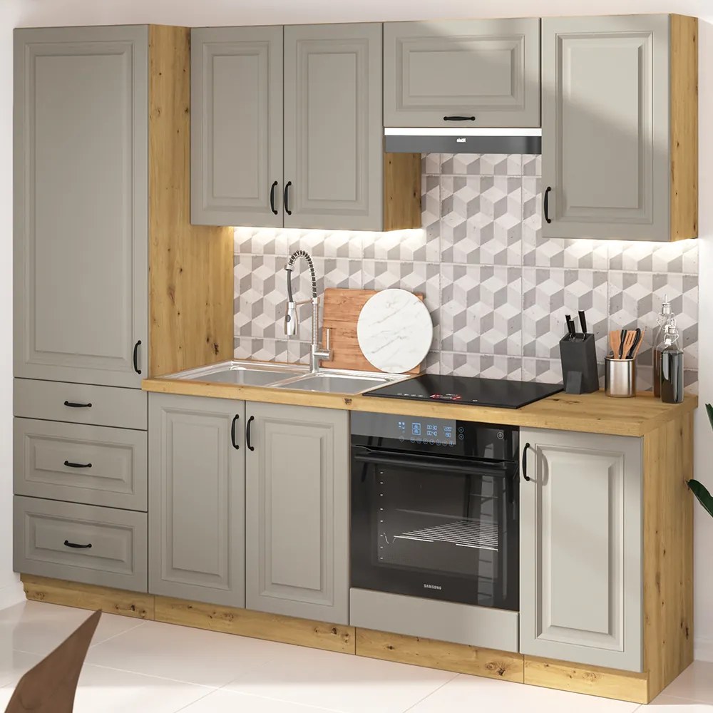 STILO ac | vysoká skříňka 60 DP-210 2F na vestavnou troubu | 60 cm | UNI dvířka | artisan/světle šedá