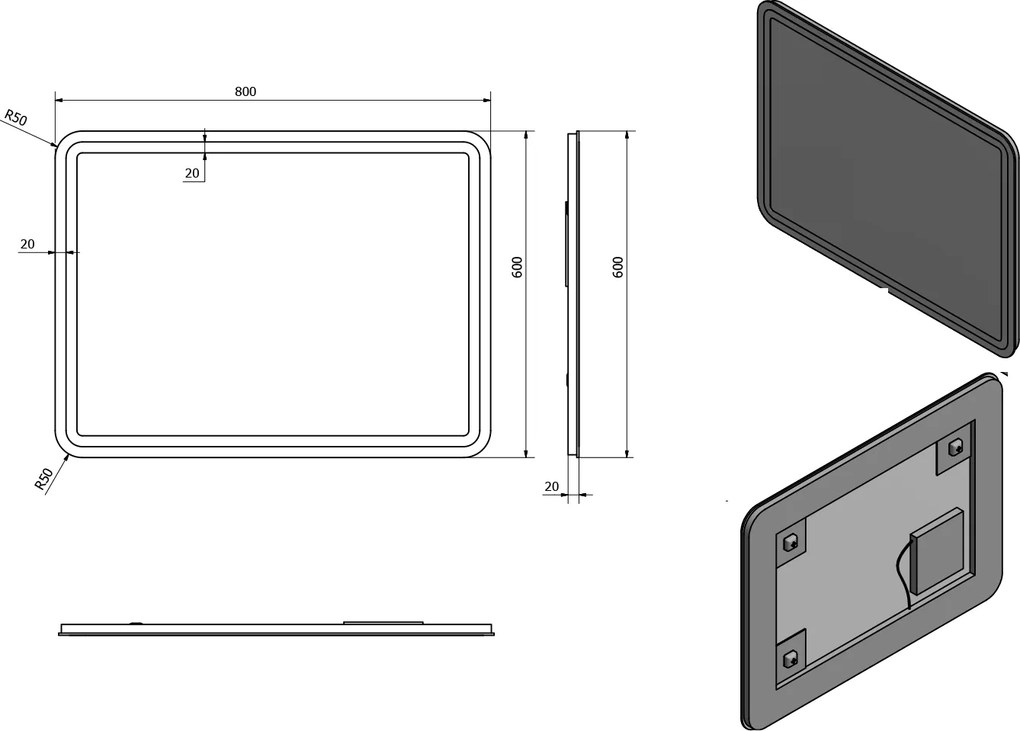Sapho Sapho, NYX LED podsvícené zrcadlo 600x800mm, NY060