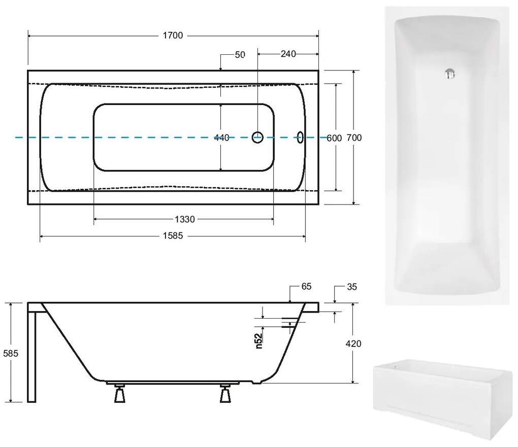 Besco Optima akrylátová vana Délka vany: 150cm