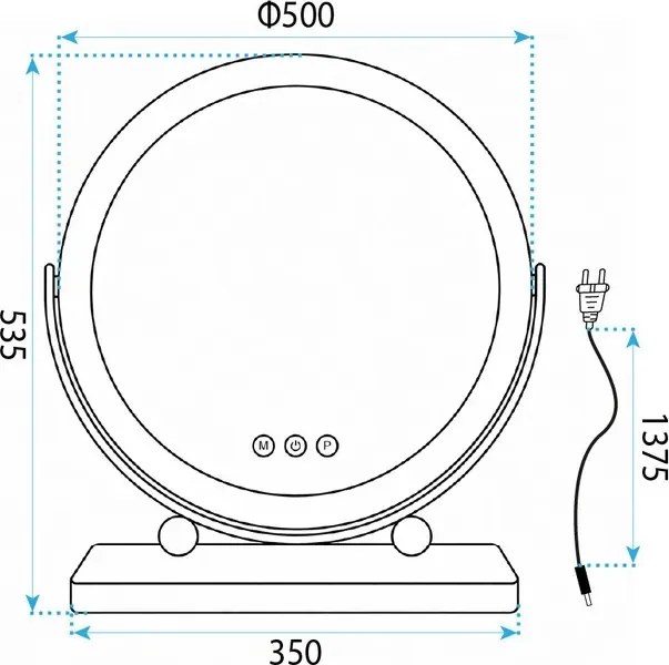Rea Kosmetické zrcadlo ⌀50 cm s regulovatelným LED osvětlením HOM-12022 černé
