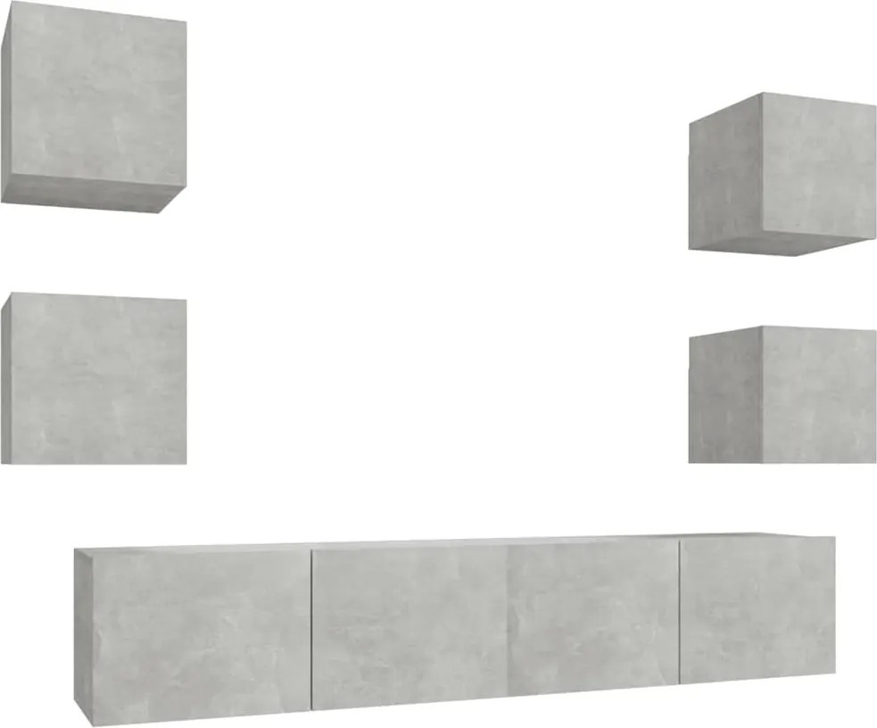 6dílný set TV skříněk betonově šedý kompozitní dřevo 3114257