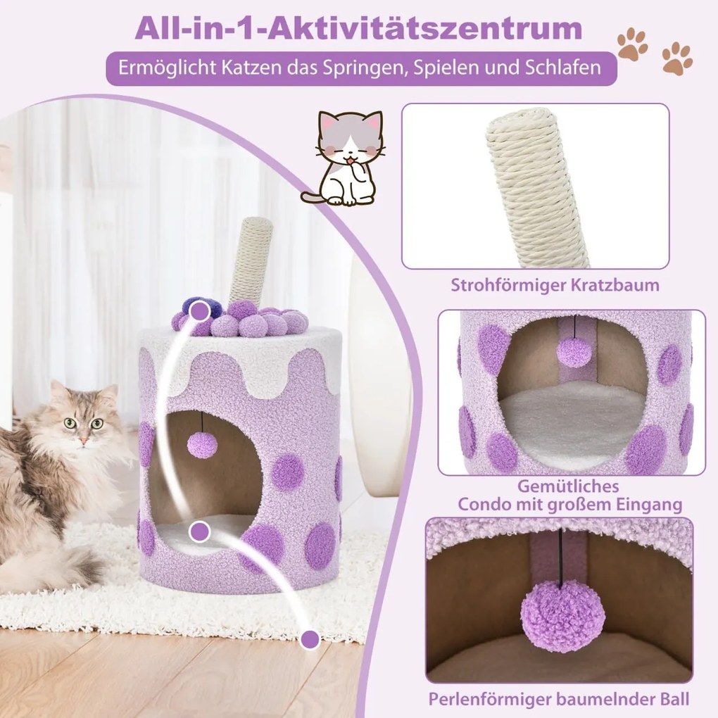 Costway Cat tree škrábací soudek ve tvaru mléčného čaje se sisalovými kolíky