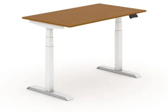 Výškově nastavitelný stůl, elektrický, 625-1275 mm, deska 1400x800 mm, třešeň, bílá podnož