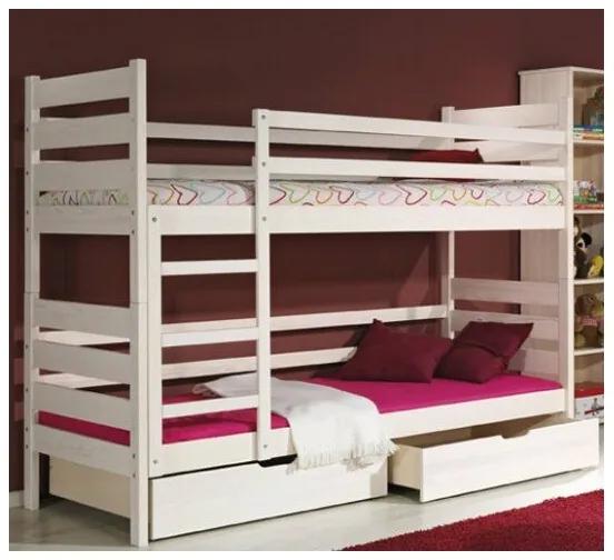 Dětská patrová postel se zábranou a úložným prostorem DAVÍDEK, masiv borovice KN nábytek