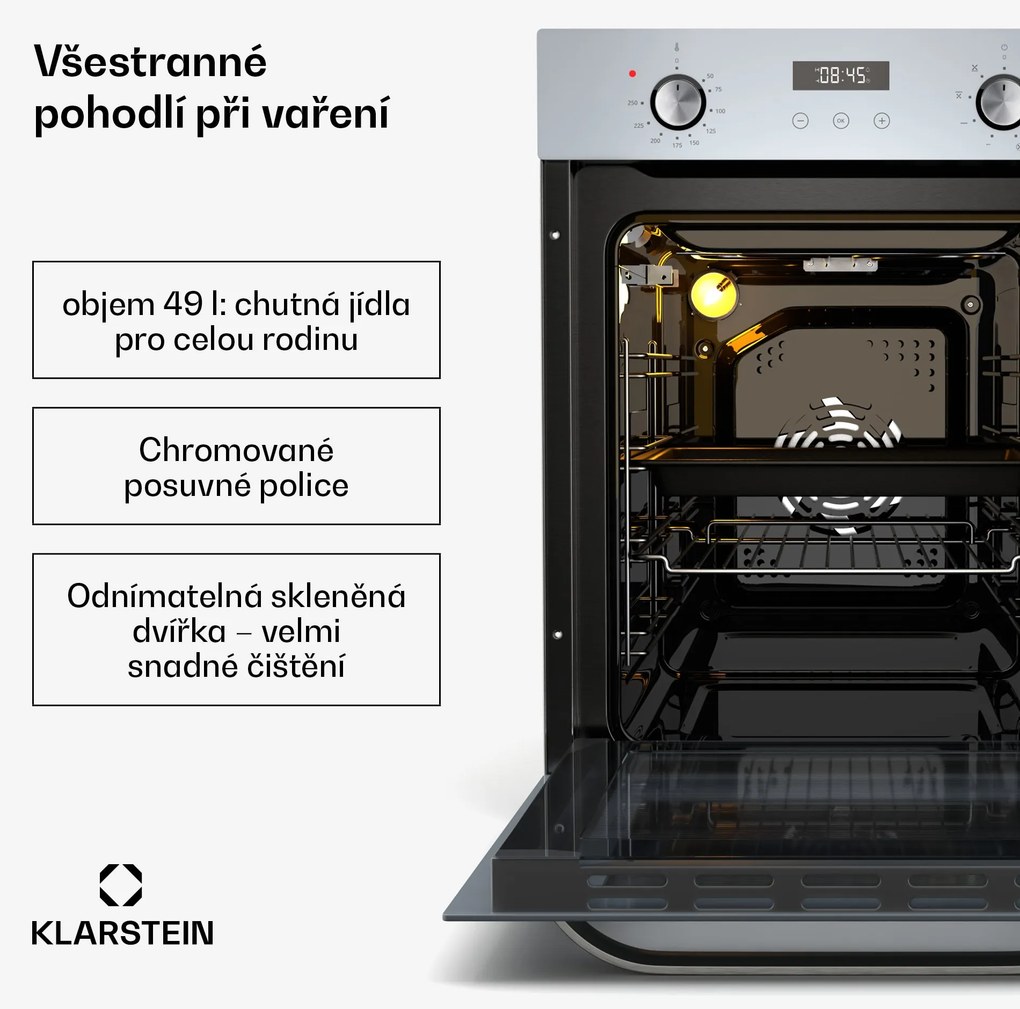 Klarstein Trouba SmartSlim, Slim design, 8 funkcí, objem 49 l, snadné čištění, EEK A
