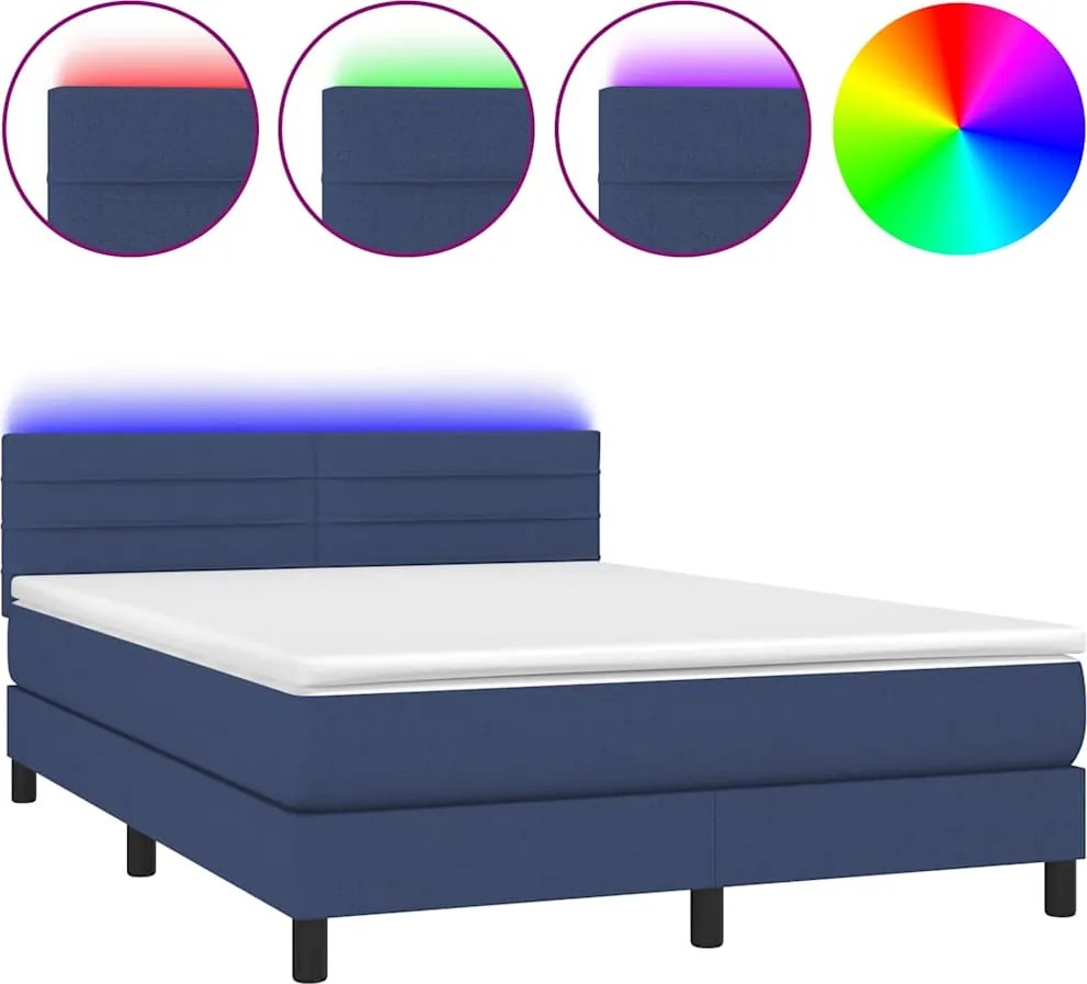 Box spring postel s matrací a LED modrá 140x190 cm textil 3133235