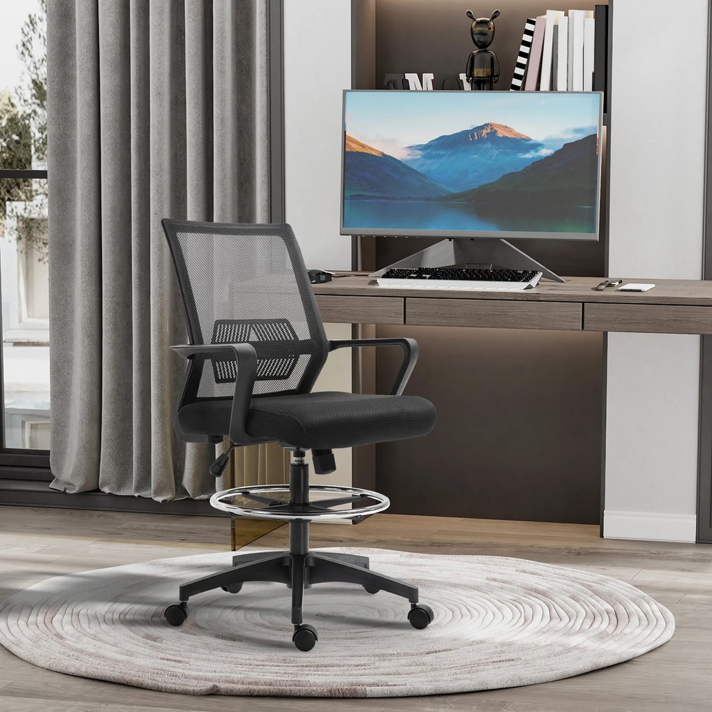 Vinsetto Ergonomická kancelářská židle s nastavitelným opěrným kruhem, bederní oporou, výškově nastavitelná otočná židle s síťovinou, návrhářská židl…