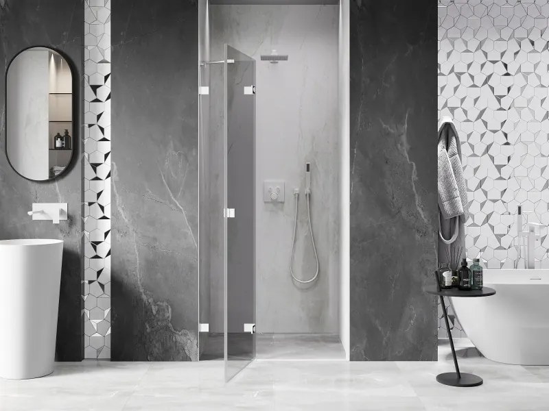 Mexen, Mexen Lunar levé otočné sprchové dveře 85 cm, transparentní, bílé - 834-085-000-20-00-L