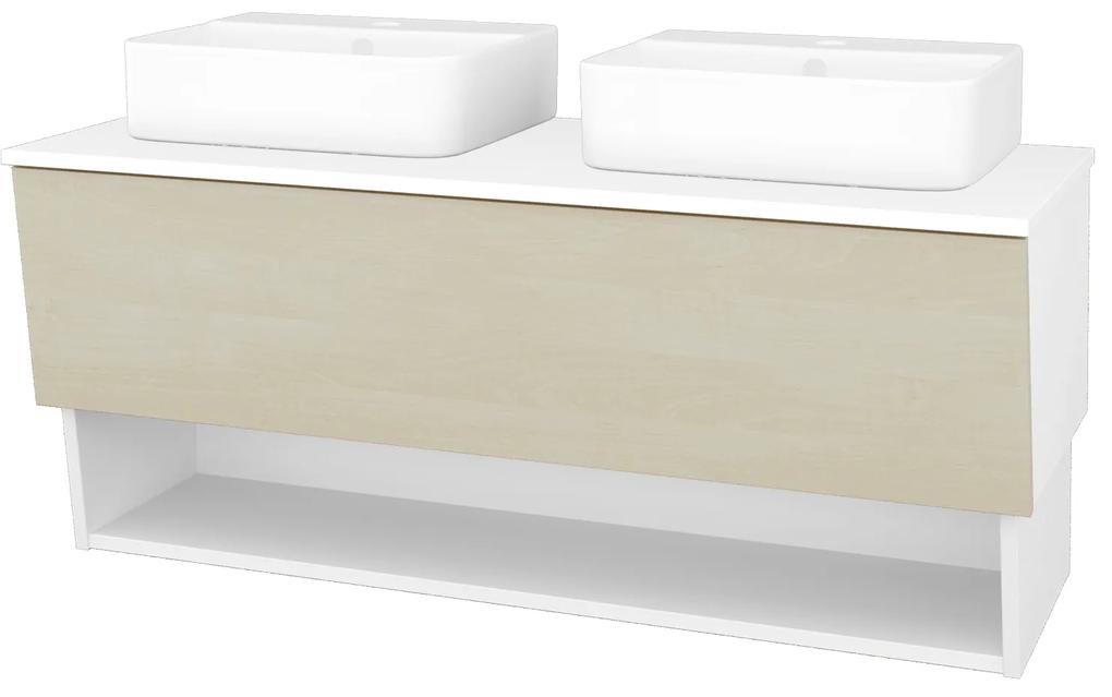 Dřevojas Koupelnová skříň INVENCE SZZO 125 (2 umyvadla Joy 3) Varianta: L01 Bílá vysoký lesk / D01 Beton