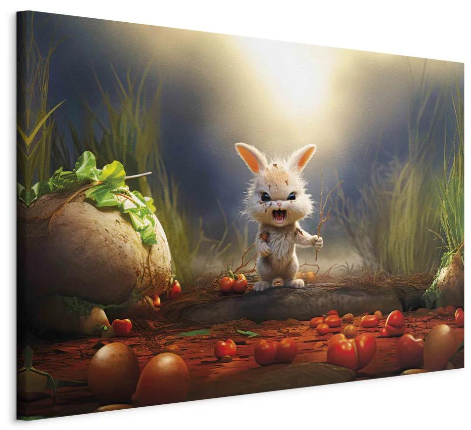 Obraz XXL Zahradní lupič - malý vzteklý králík lovící zeleninu
