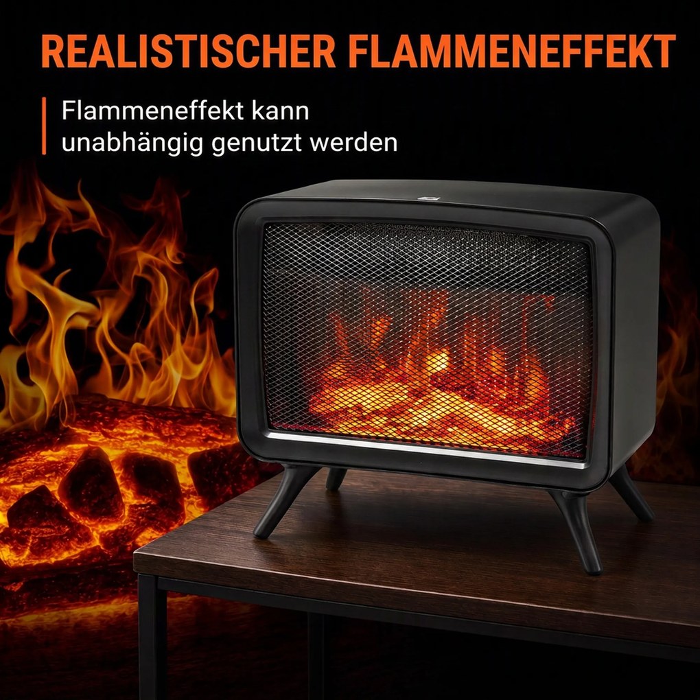 HOMCOM Elektrický krb 800/1600W elektrický krb s topením, odnímatelný podstavec, nastavitelný termostat, 3D efekt plamene