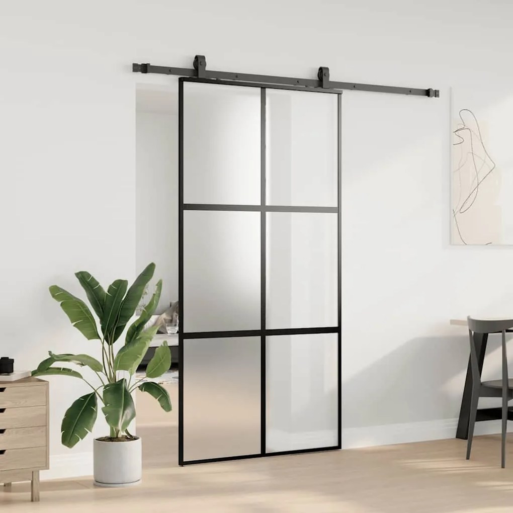 Posuvné dveře se sadou kování černé 102,5x205 cm Tvrzené sklo 3375882