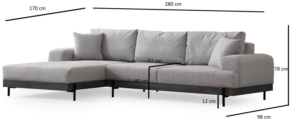 Hanah Home Rohová pohovka ETI šedá levá 280 cm
