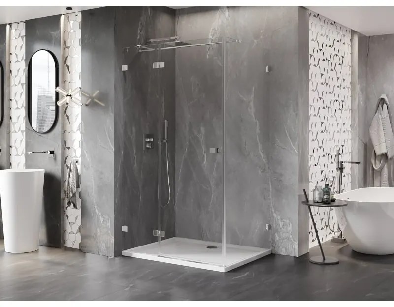 Mexen Lunar T, sklápěcí sprchový kout levý 110 x 80 cm, 8mm čiré sklo, chromový profil, 834T-110-080-01-00-L