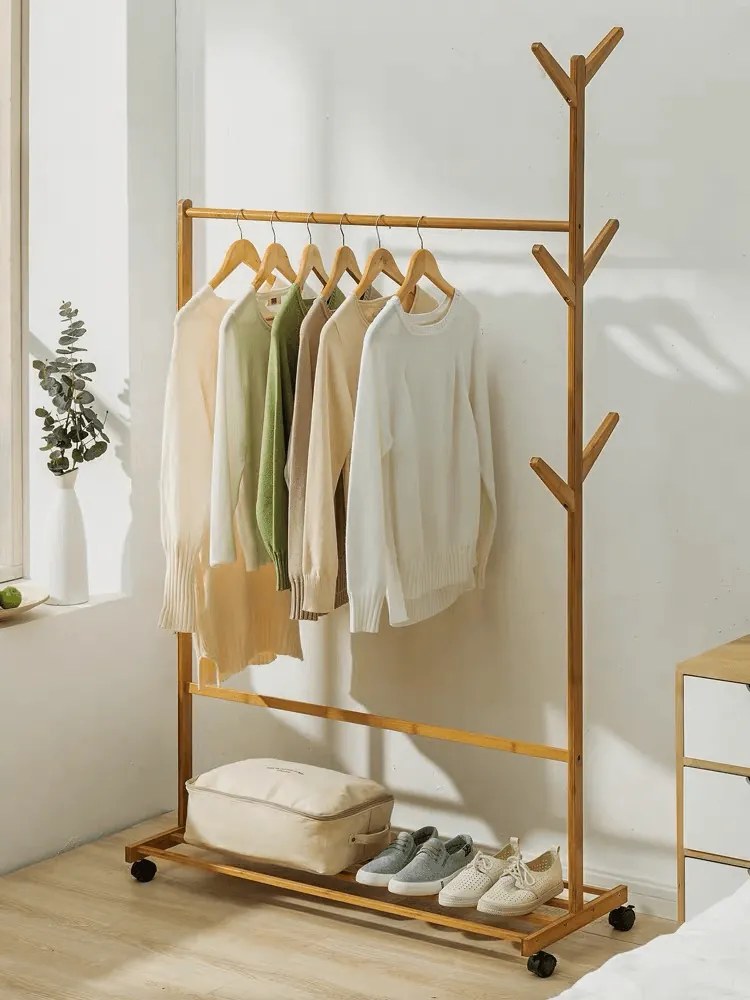 Kondela Pojízdný věšák, bambus, šířka 100cm, VIKIR TYP 3